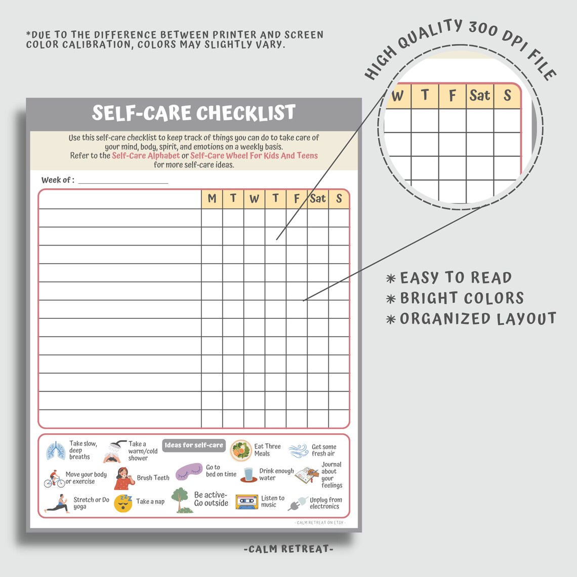 Self-care Checklist Worksheet Kids Teens Young Adults, Mental Health ...