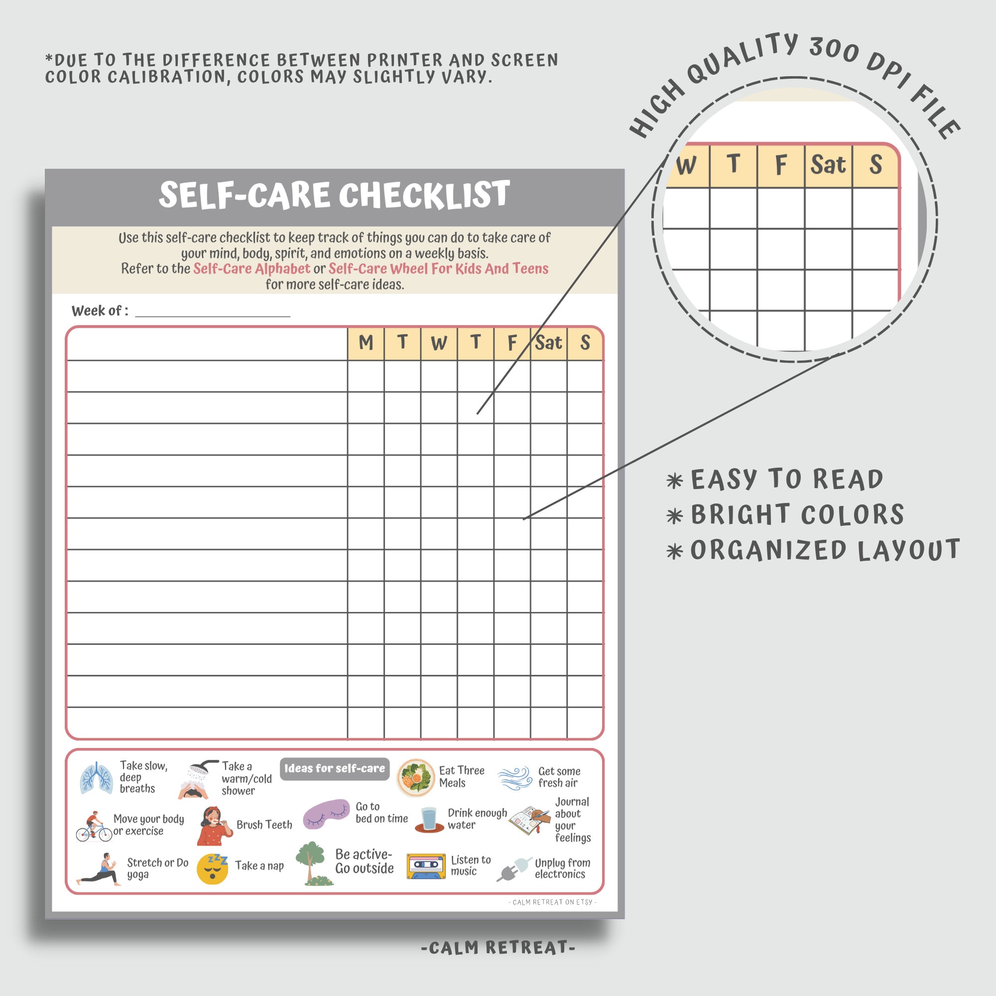 Self-care Checklist Worksheet Kids Teens Young Adults, Mental Health ...