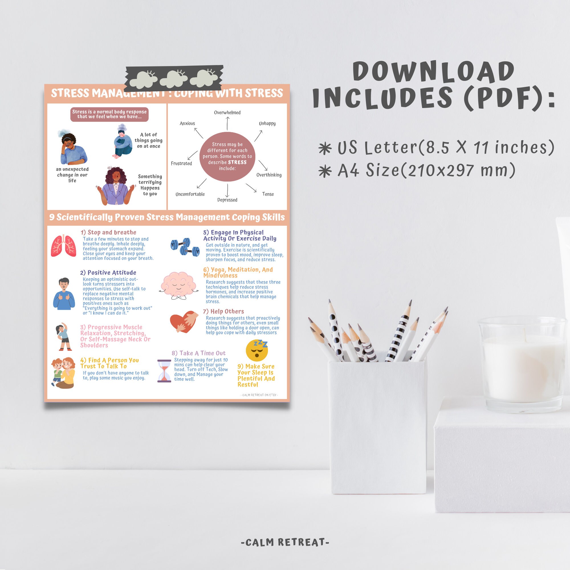 Stress Management Coping Skills Handout: Mental Health Printable (PDF ...