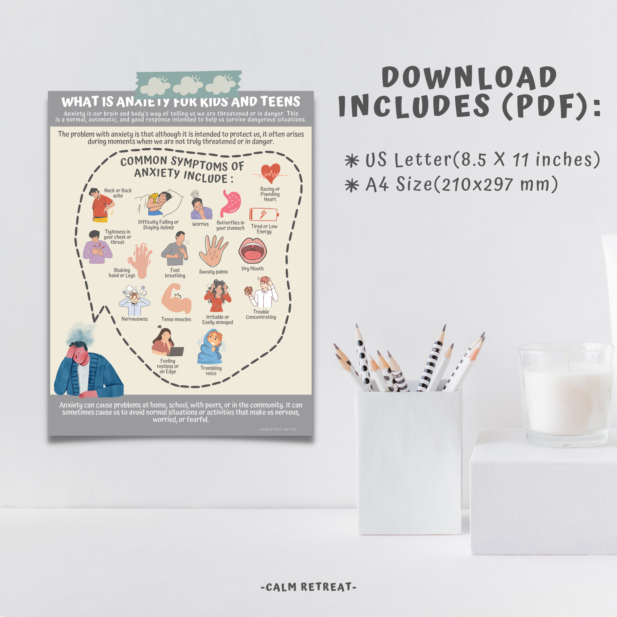 Anxiety Handout for Kids and Teens, Anxiety Symptoms Mental Health ...