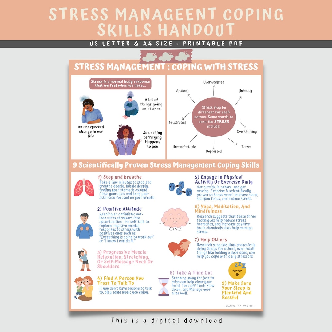 Stress Management Coping Skills Handout Printable, Mental Health ...