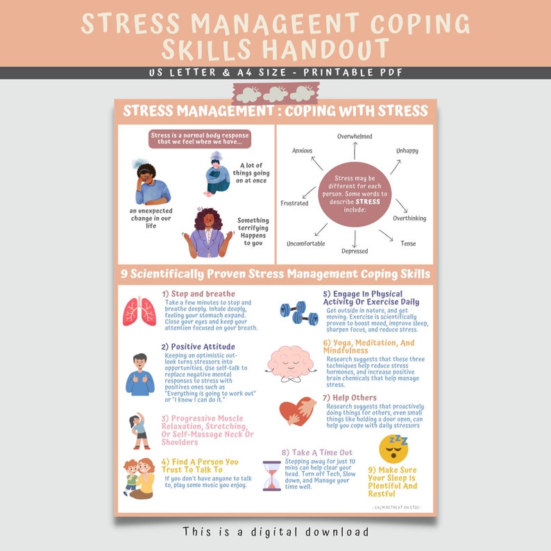 Stress Management Coping Skills Handout Printable, Mental Health ...