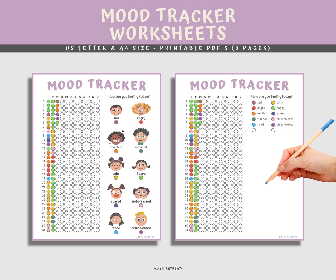 Yearly Mood Tracker Worksheet: Daily Mental Health Journal (digital ...