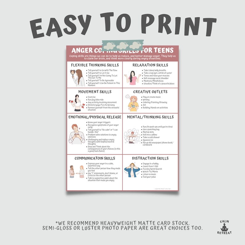 Anger Management Print, Anger Coping Skills for Kids & Teens, Anger ...