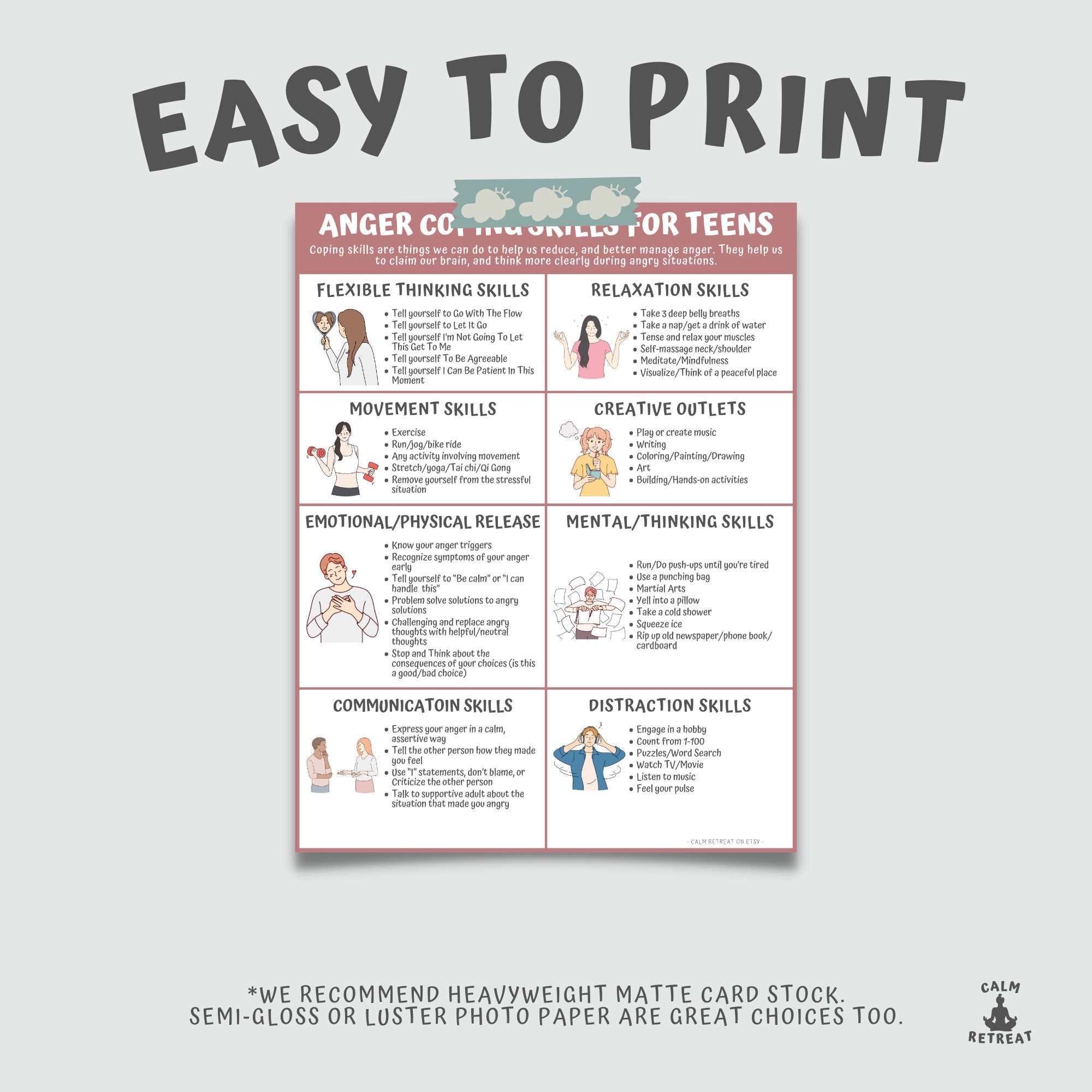 Anger Management Print, Anger Coping Skills for Kids & Teens, Anger ...