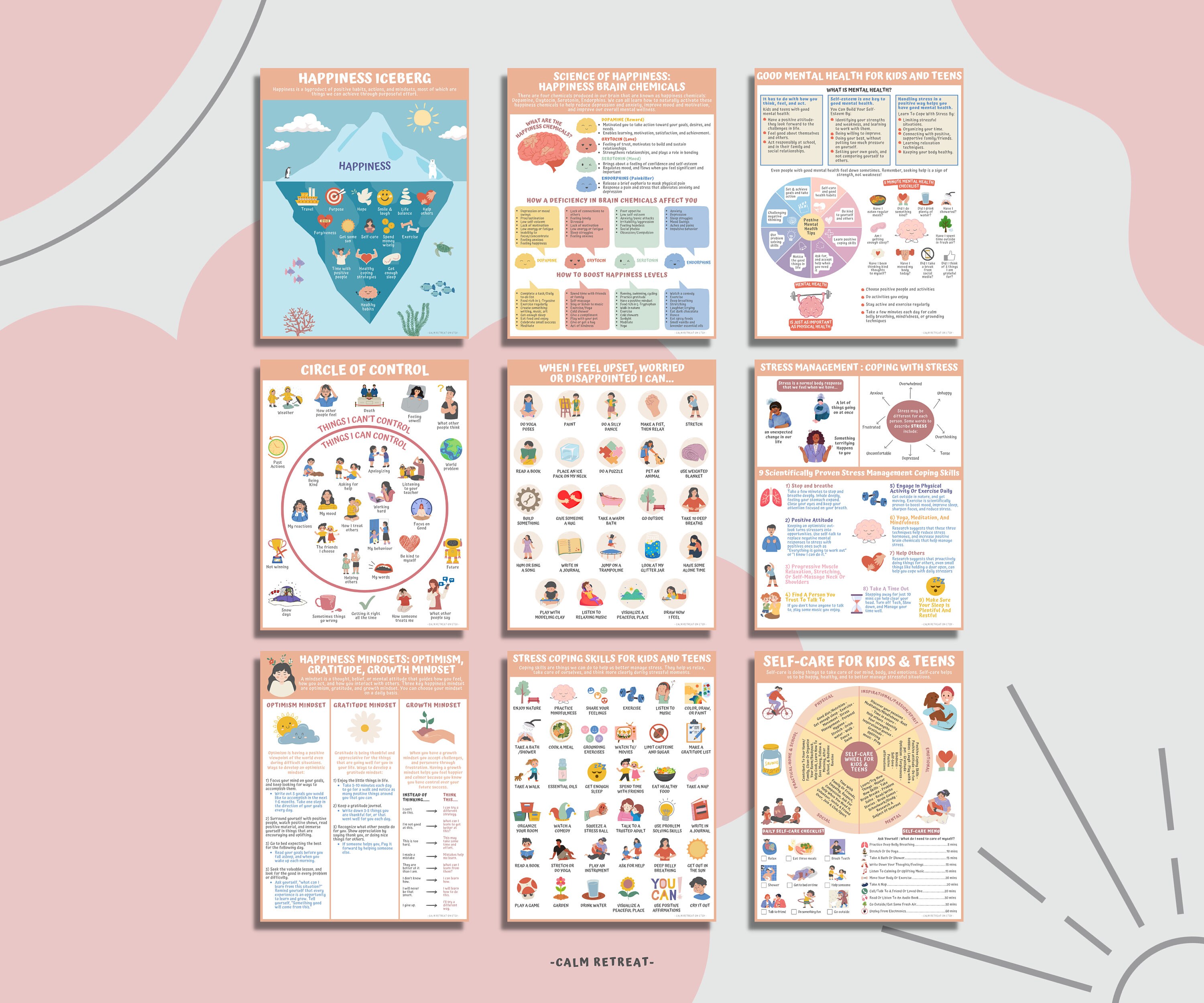 Mental Health Coping Skills Bundle for Kids & Teens 9 Pages, Therapy ...