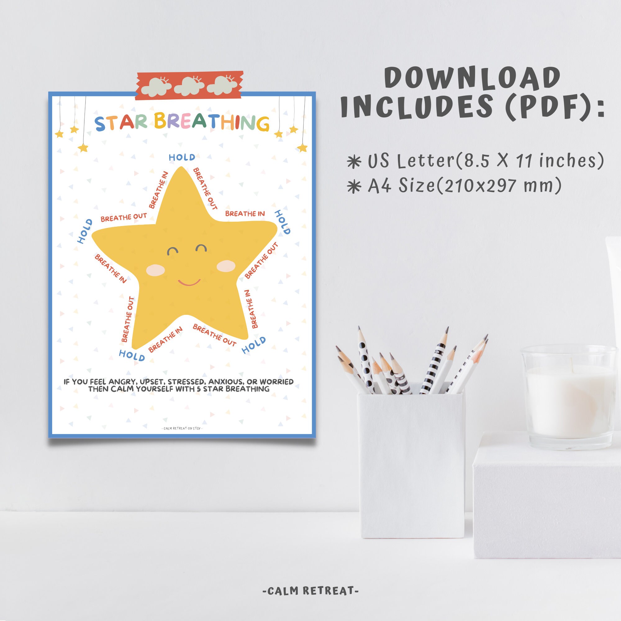 Star Breathing Poster, Calming Corner, Feeling Poster, Therapy Office ...