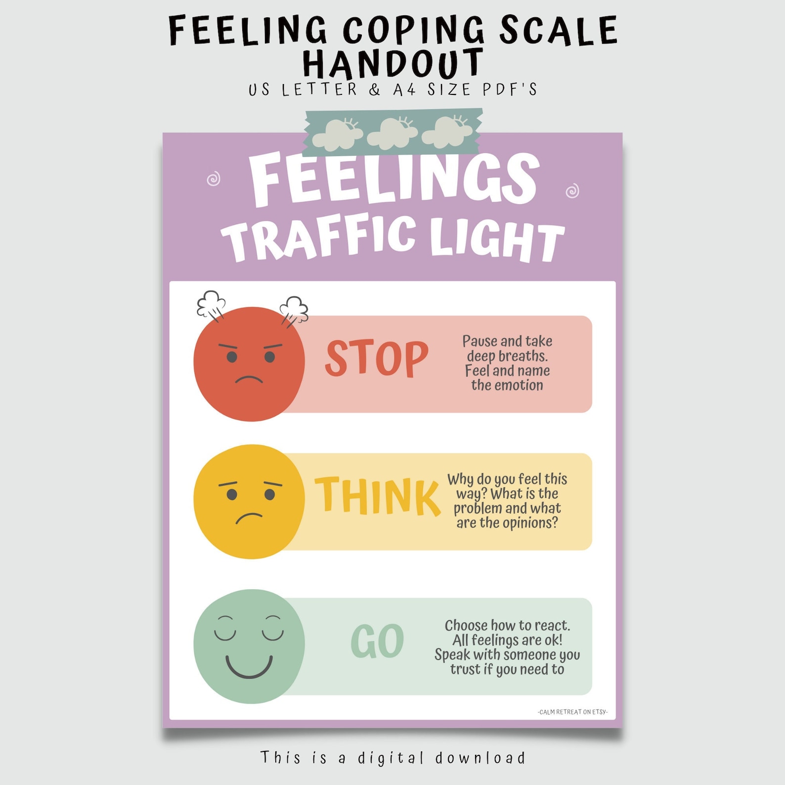 Feelings Coping Skill Handout for Kids Teens, Self Regulation Social ...