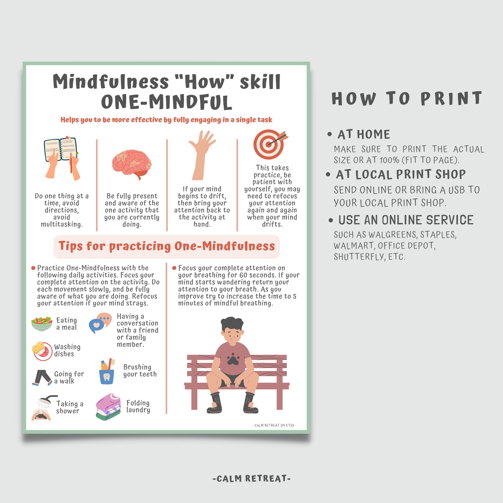 DBT Mindfulness how Skill ONE-MINDFULLY Handout, Dialectical Behaviour ...