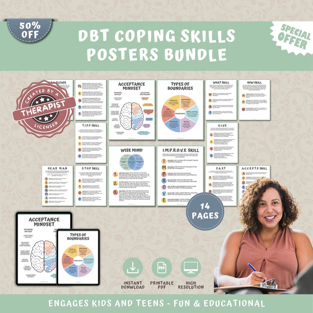DBT Coping Skills Posters: Mental Health, Anxiety Relief (digital ...