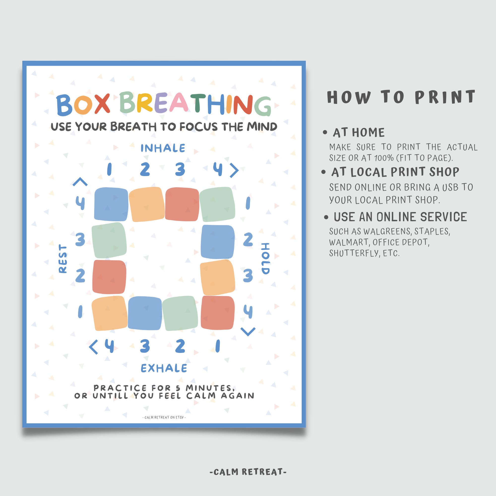 Box Breathing Poster, Calming Corner Poster, Breathing Poster ...