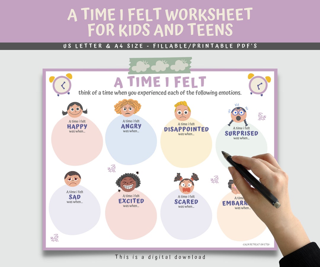 Feelings/emotions Printable Worksheet for Kids & Teens, A Time I Felt ...