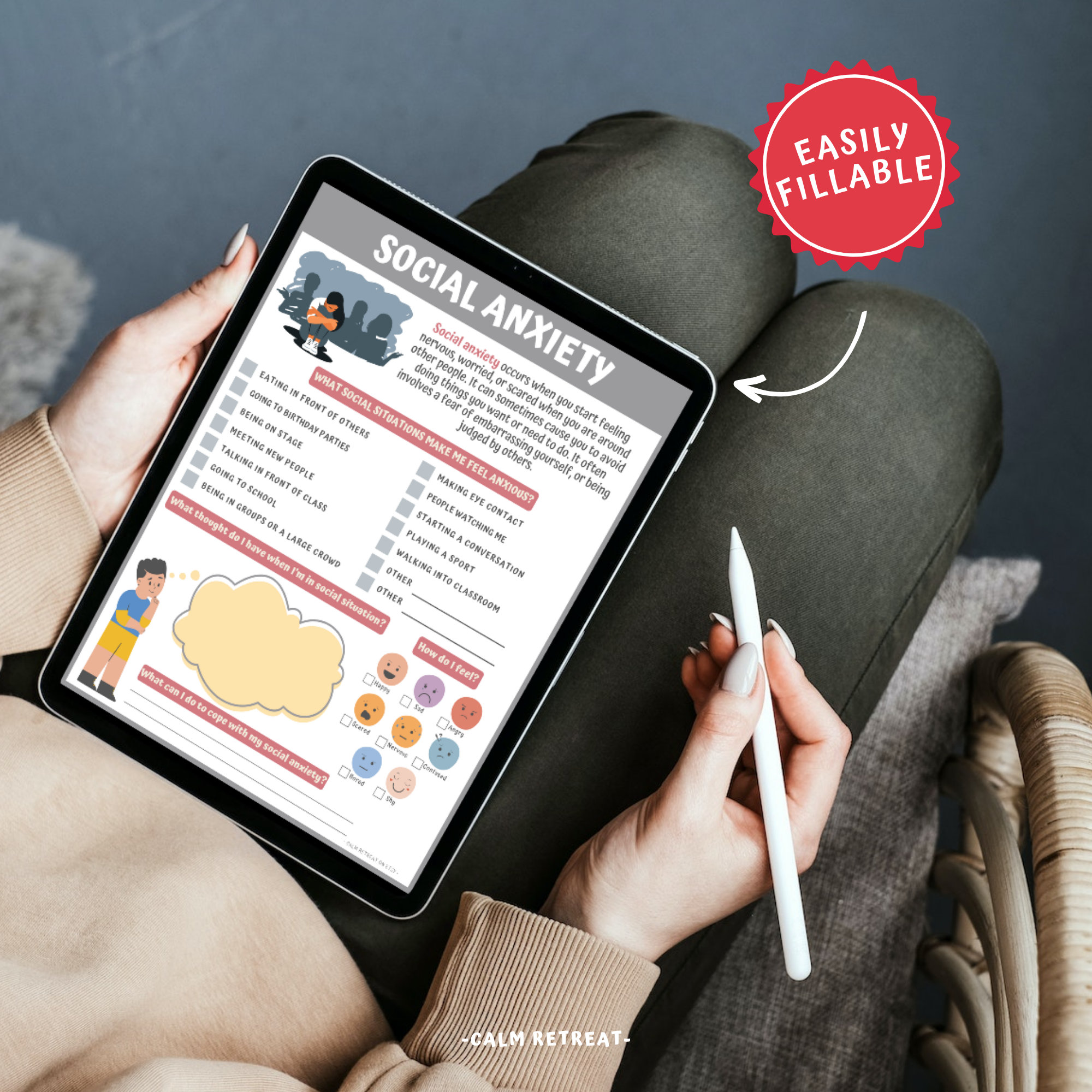 Social Anxiety Fillable Worksheet for Kids & Teens, Social Skills Group ...