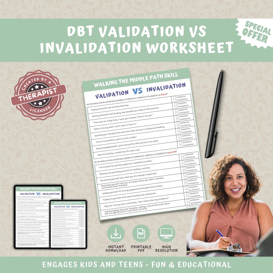 DBT Validation Worksheet: Interpersonal Skills, Middle Path (PDF ...