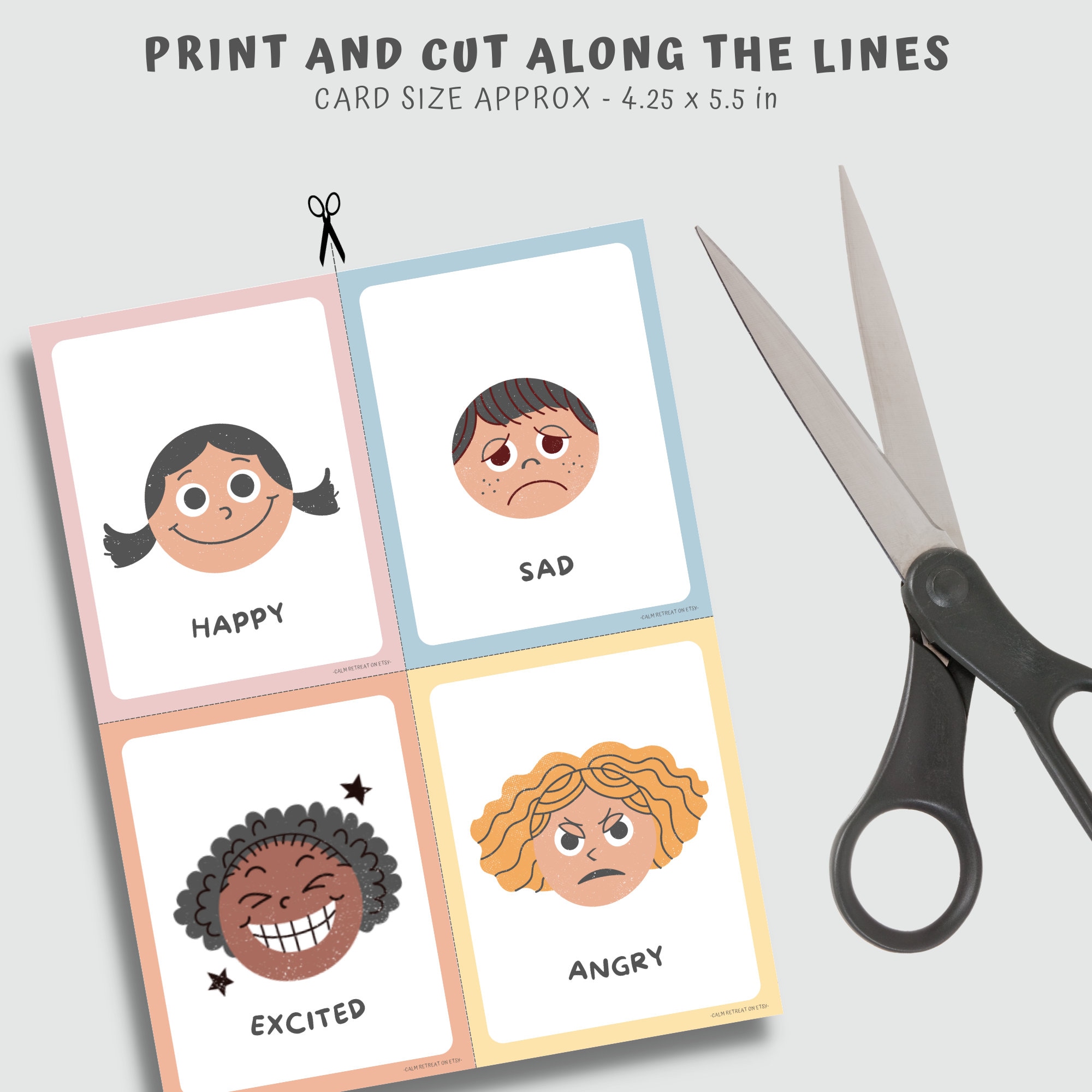 20 Feelings Emotions Flashcards for Kids & Teens, Montessori Preschool ...