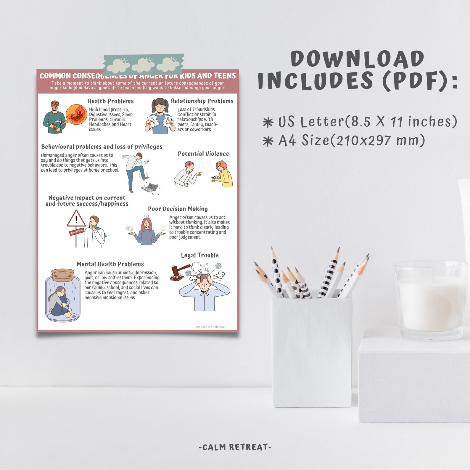 Anger Management Print, Anger Coping Skills for Kids & Teens, Anger ...