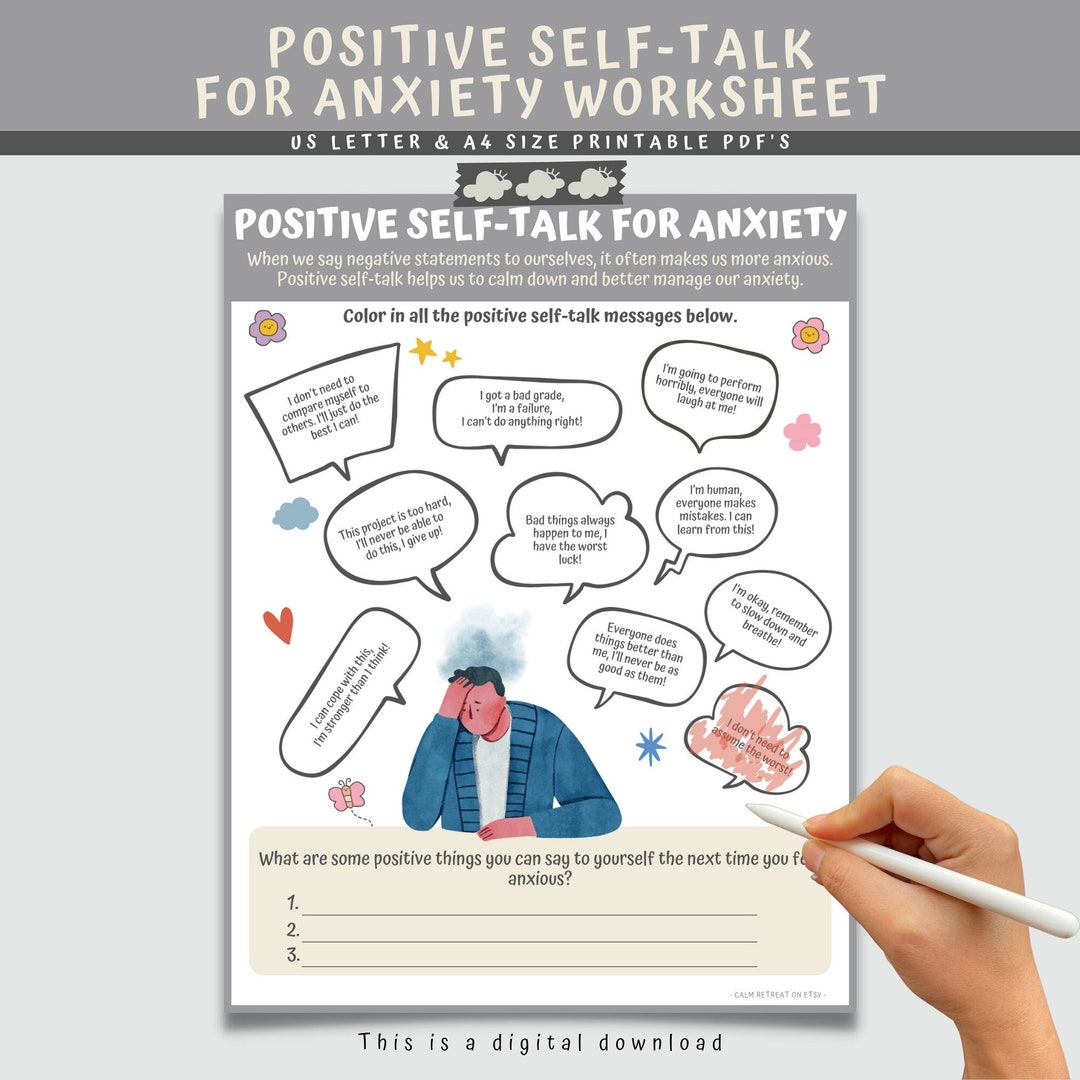 Positive Self-talk for Anxiety Handout, Coping Skills Worksheet for ...