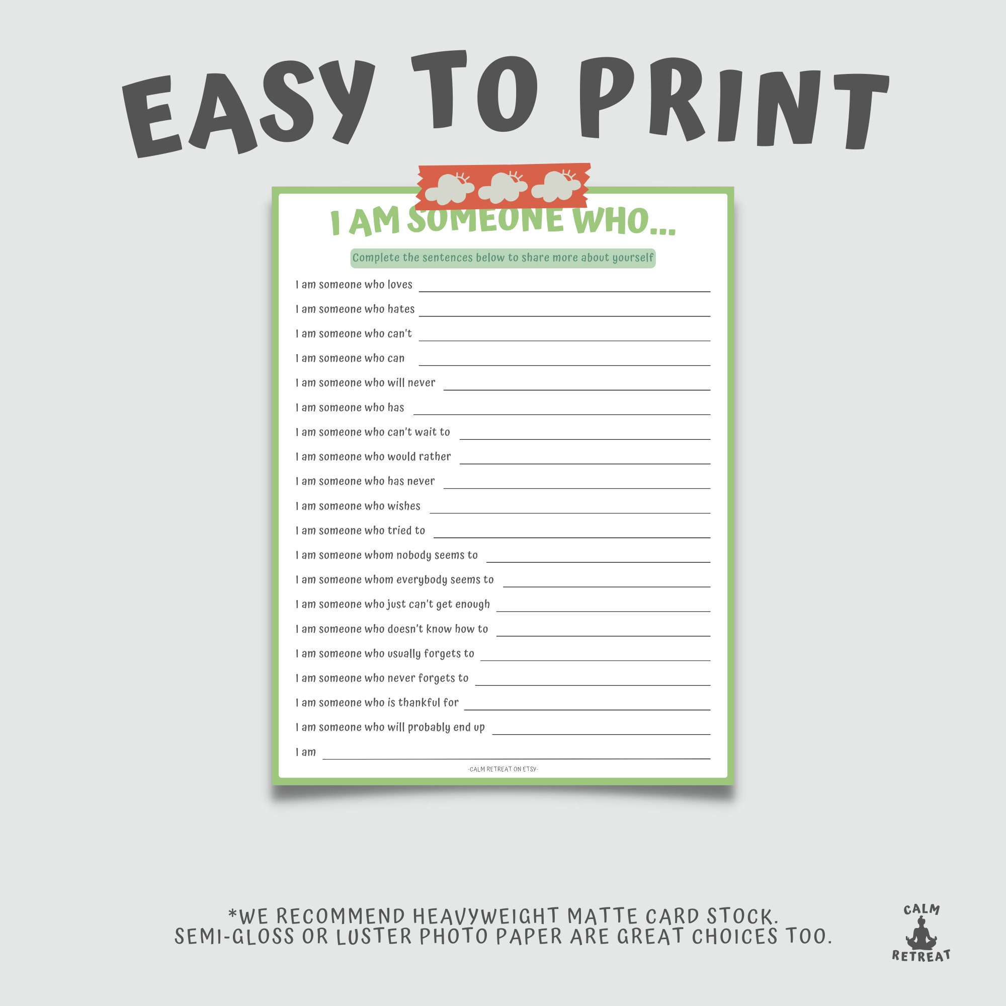 Self-esteem Worksheet: "i AM SOMEONE Who" Fillable Activity (digital ...