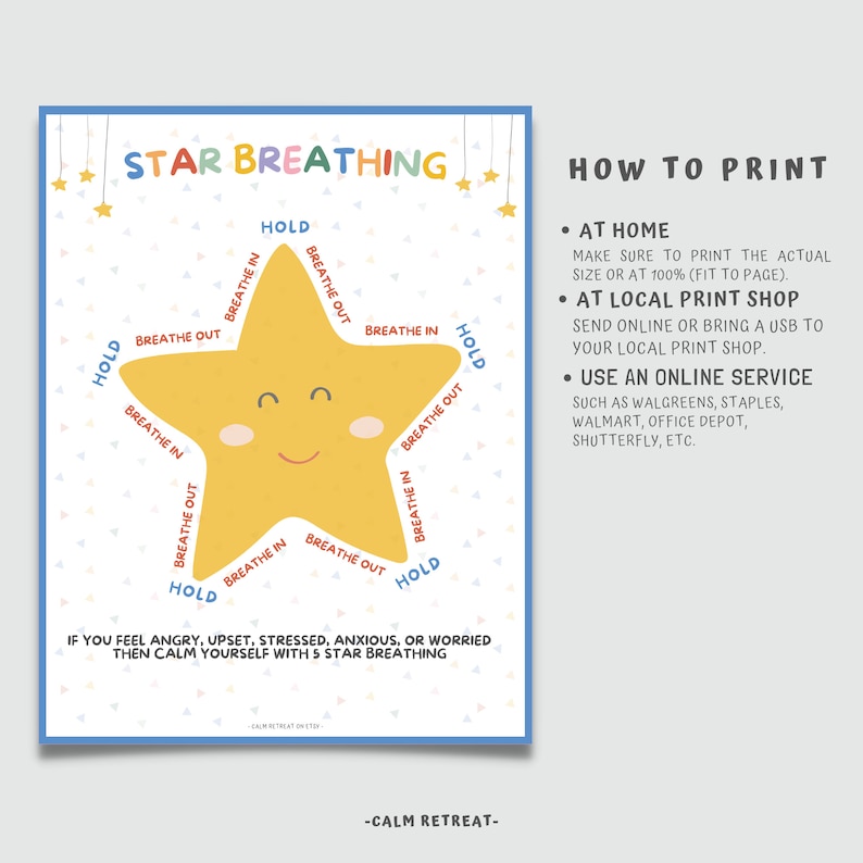 Star Breathing Poster, Calming Corner, Feeling Poster, Therapy Office ...
