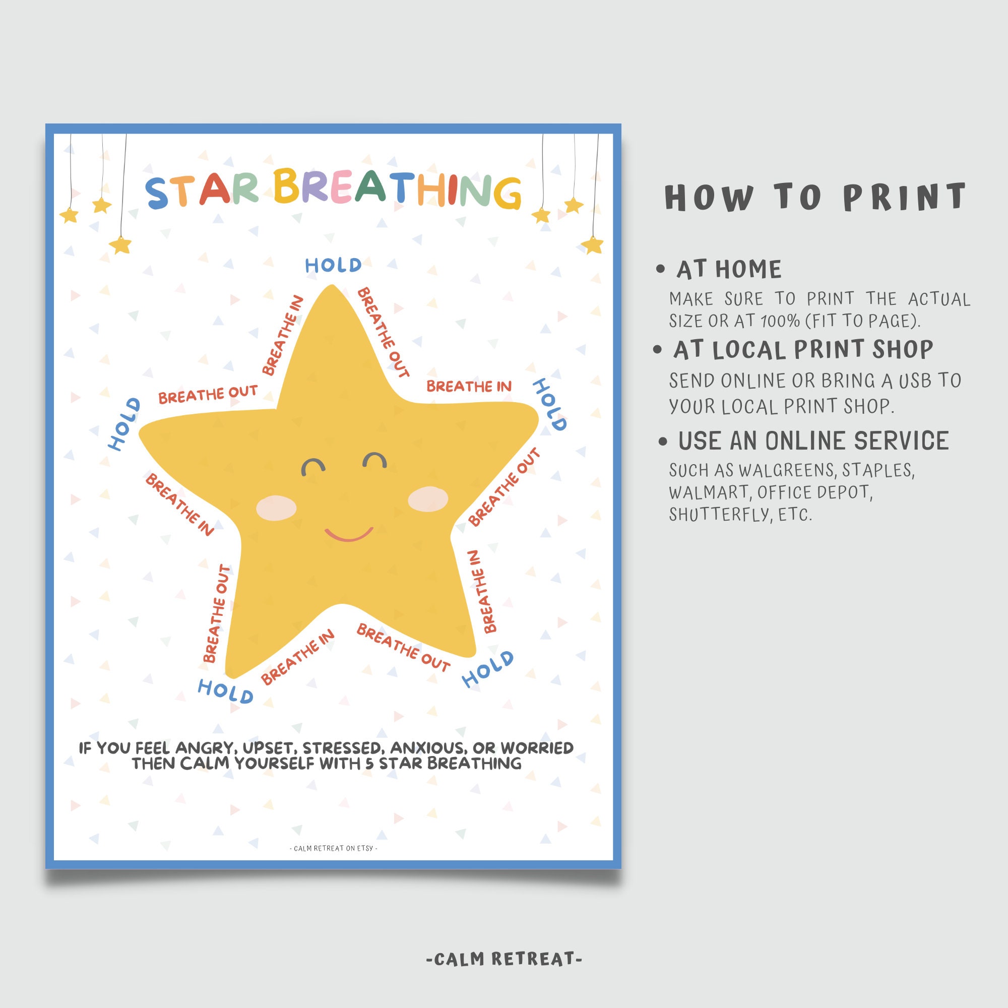 Star Breathing Poster, Calming Corner, Feeling Poster, Therapy Office ...