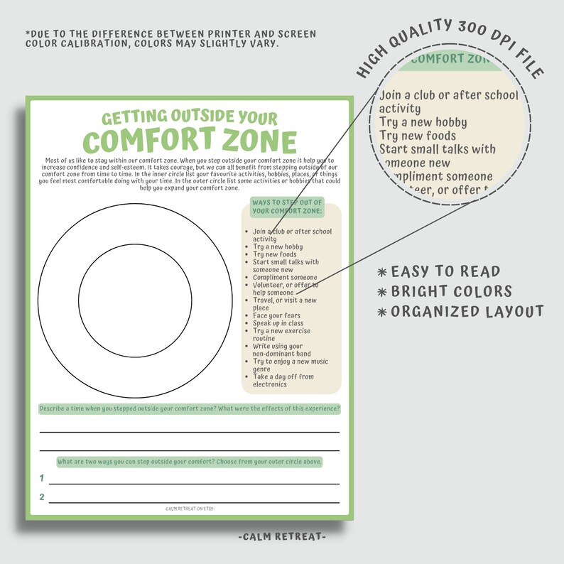 Self-esteem Worksheet: Comfort Zone Activity (digital Download) - Etsy