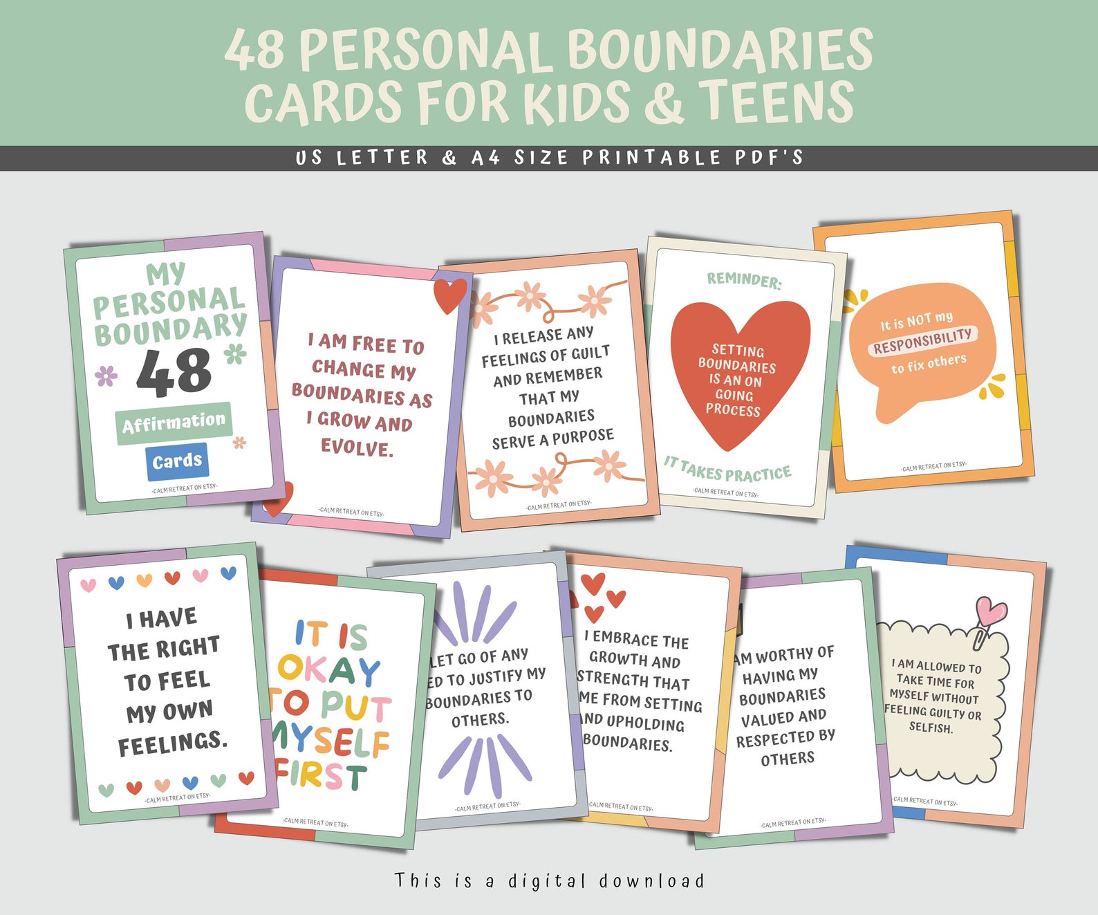 Personal Boundaries Flash Cards: Self-care Affirmations (digital ...