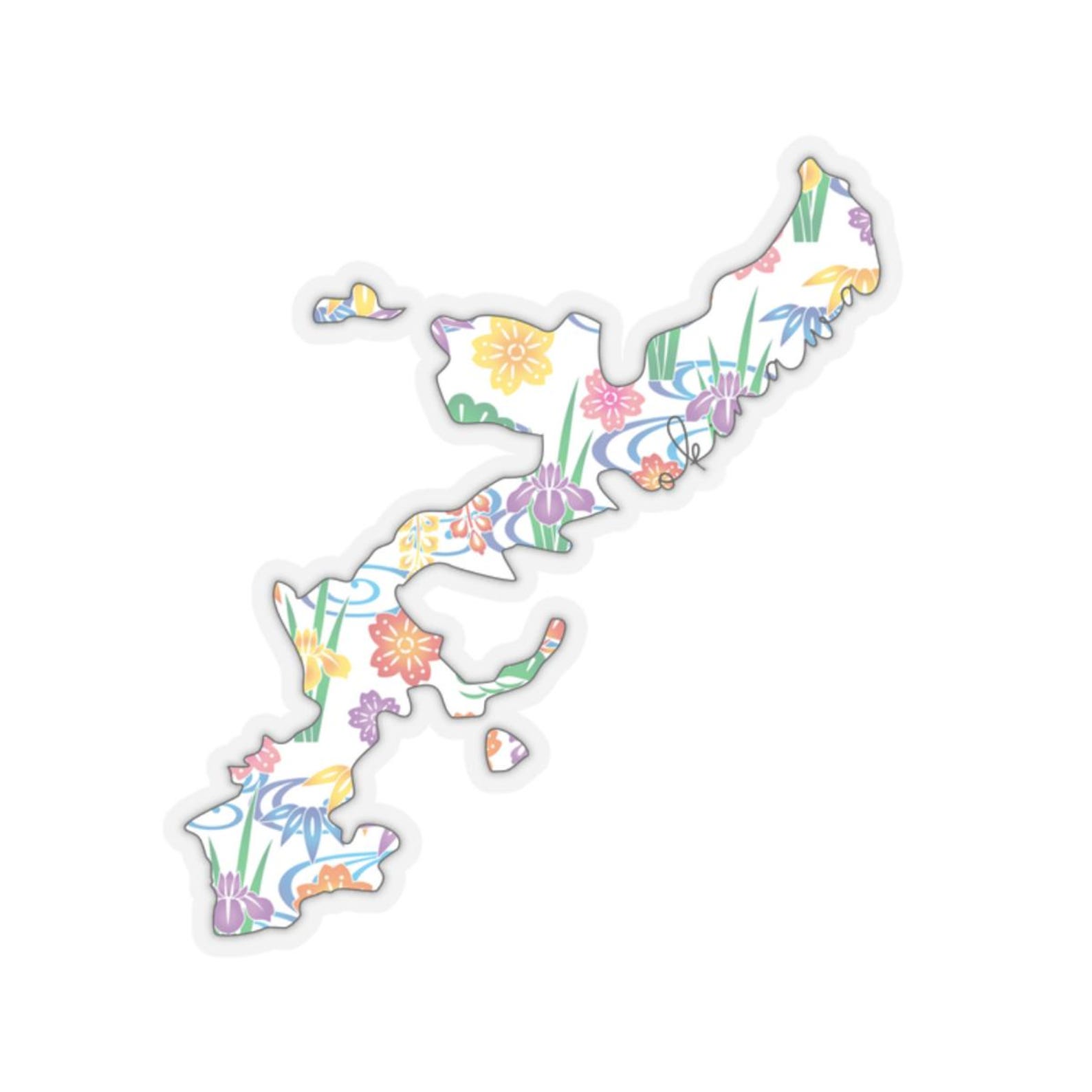 Okinawa Island Outline With Bingata Print Inlay Vinyl Sticker - Laptop ...