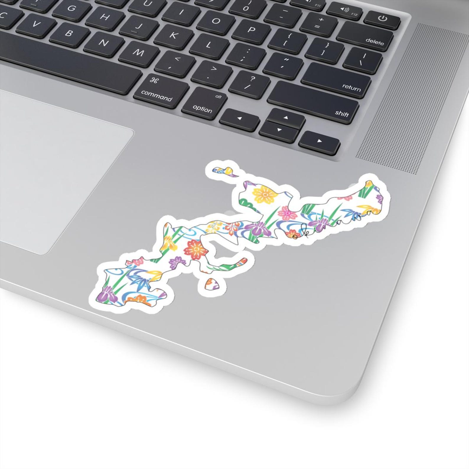 Okinawa Island Outline With Bingata Print Inlay Vinyl Sticker - Laptop ...