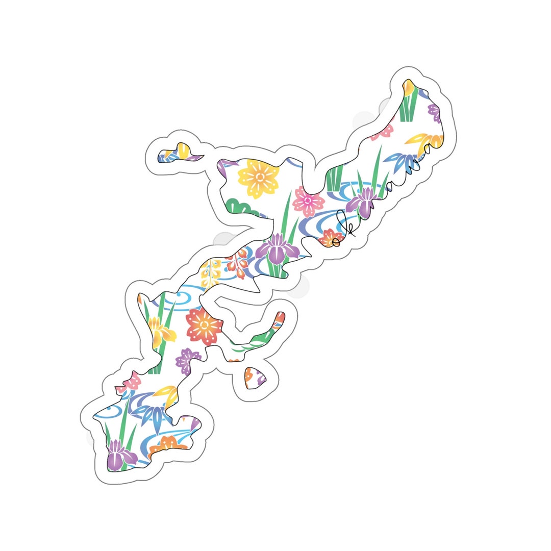Okinawa Island Outline With Bingata Print Inlay Vinyl Sticker Laptop ...