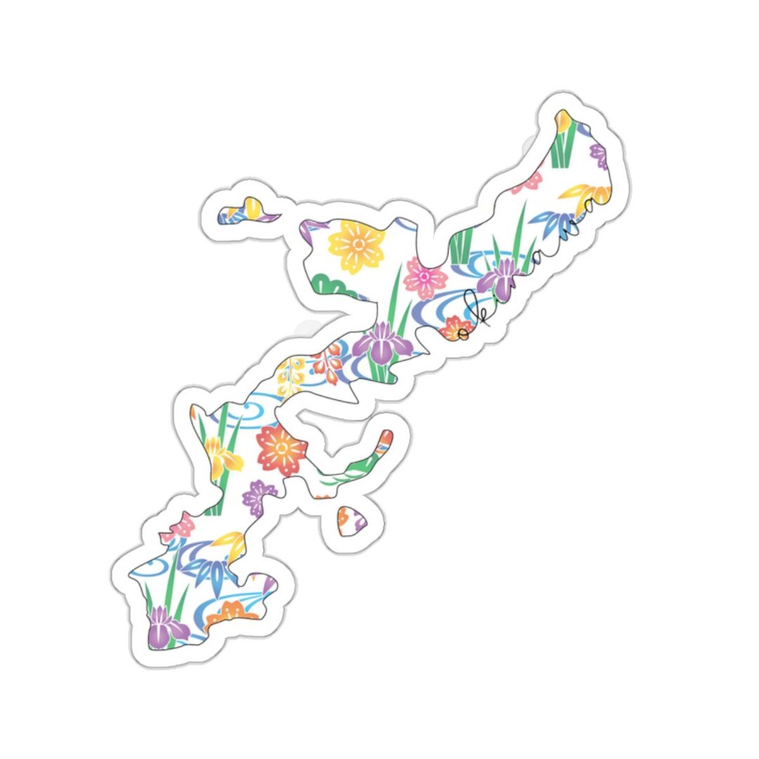 Okinawa Island Outline With Bingata Print Inlay Vinyl Sticker - Laptop ...