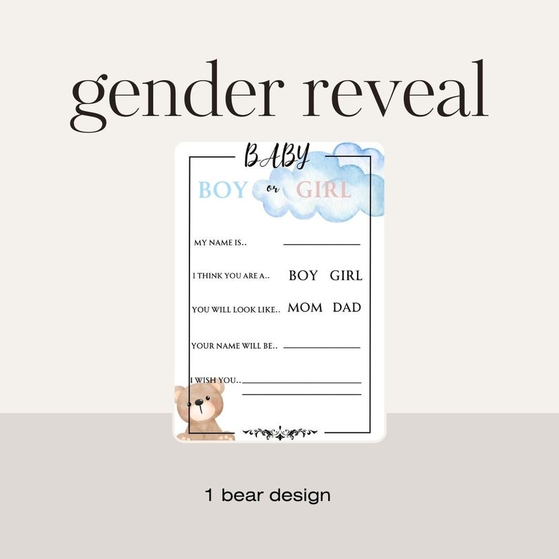 GENDER REVEAL CARD - Boy or Girl - Questions - Pink & Blue Design - Old ...