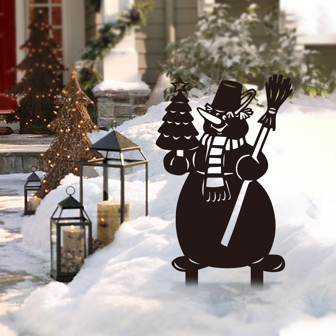 Snowman Stake Outdoor Decor Metal Winter Garden Stake Decor - Etsy