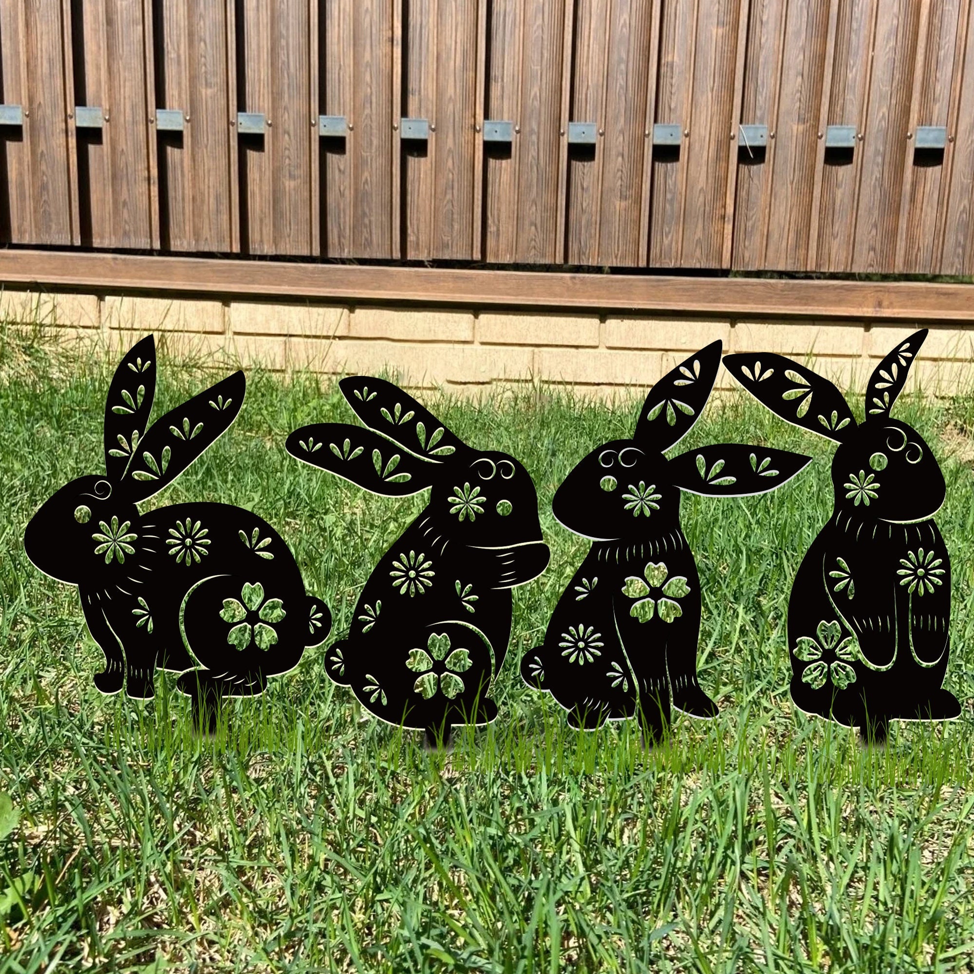 Rabbit Metal Yard Art Set of 4 Metal Garden Rabbit Stake Decor Metal ...