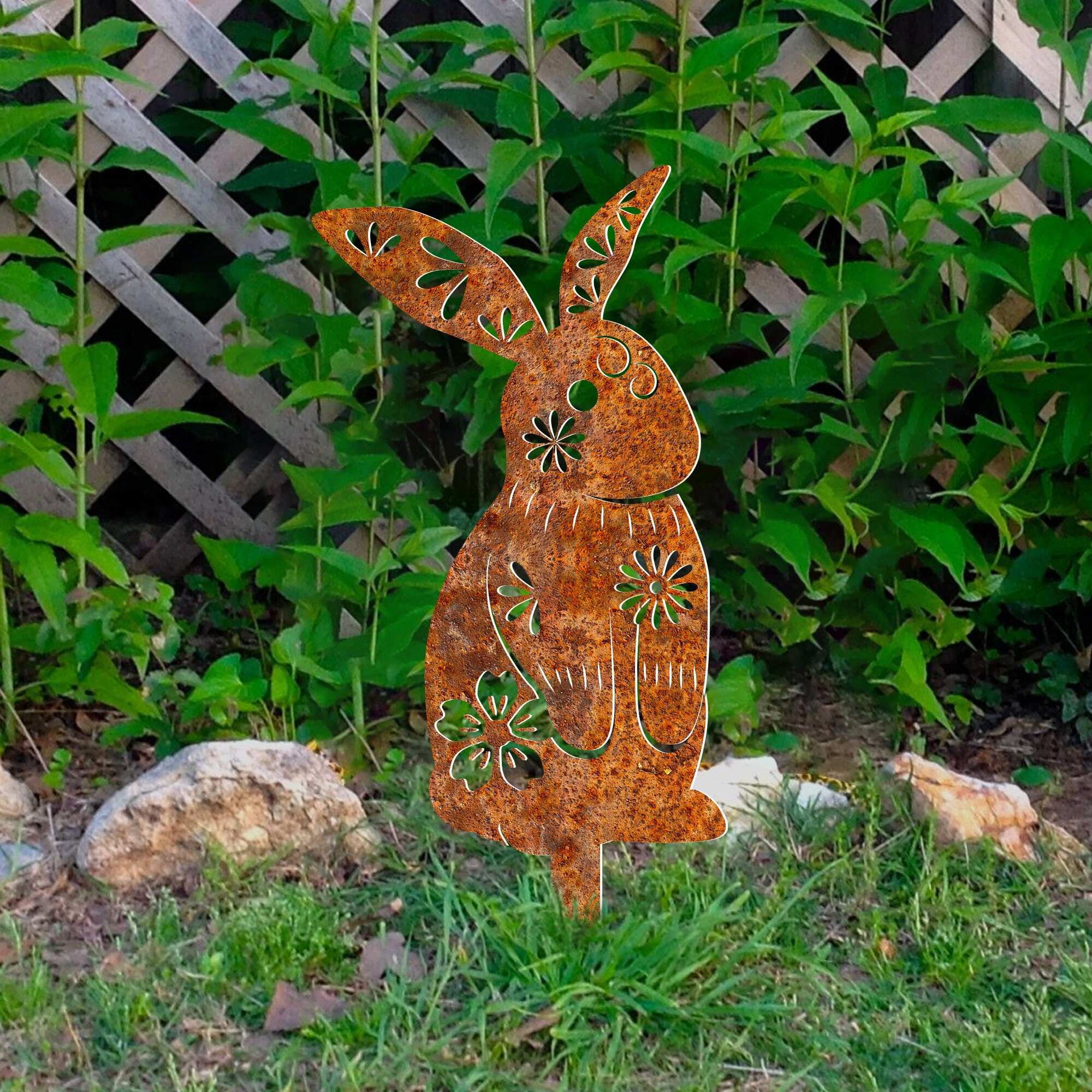 Rabbit Metal Yard Art Set of 4 Metal Garden Rabbit Stake Decor Metal ...