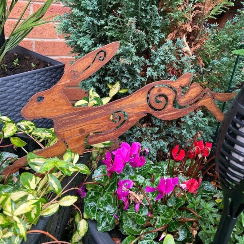 Rabbit Metal Garden Sign Rusty Metal Rabbit Art Rusted Metal Garden ...