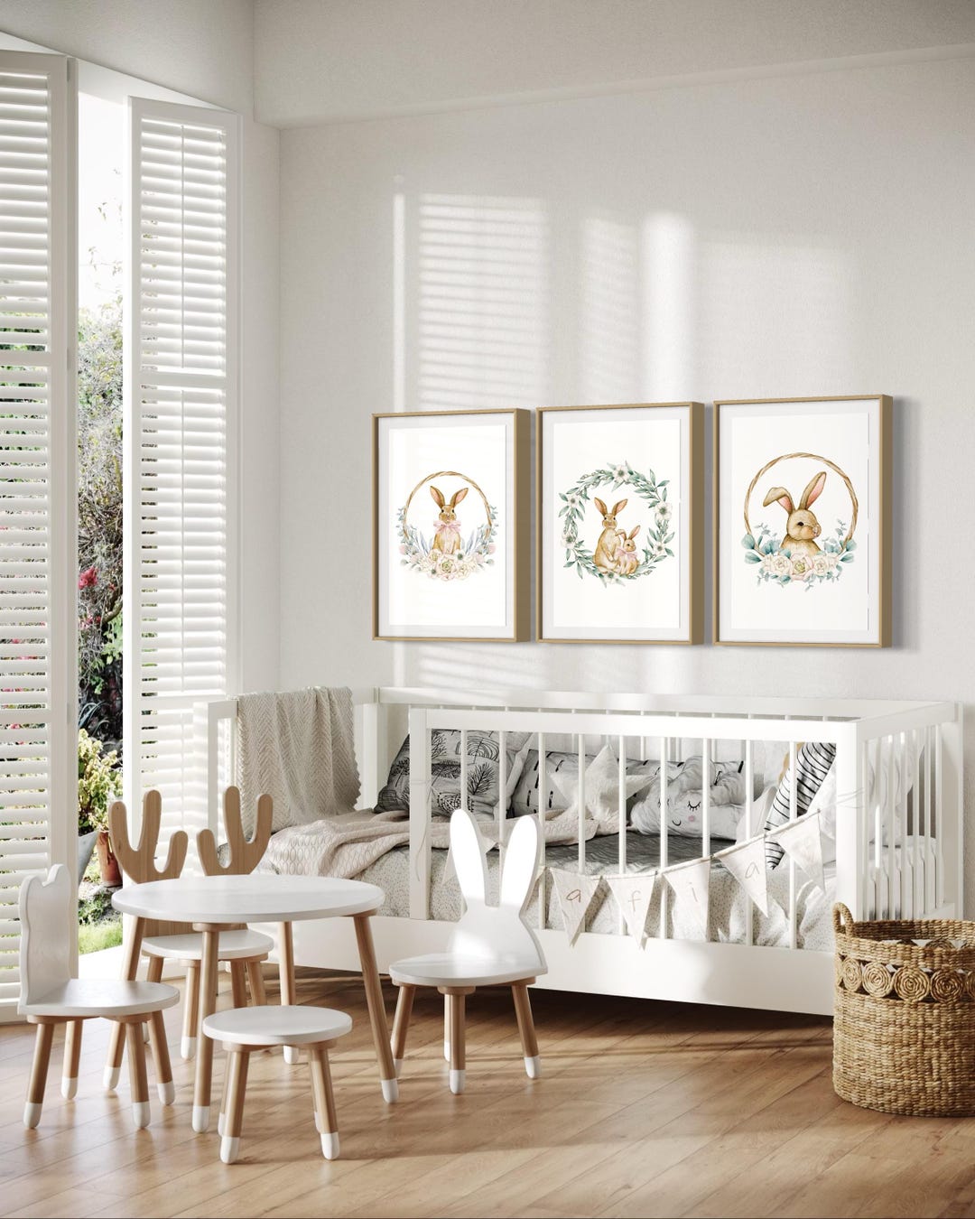 Rabbit Family Set of 3 Wall Artnursery Room Rabbit Art Decobunny Family ...