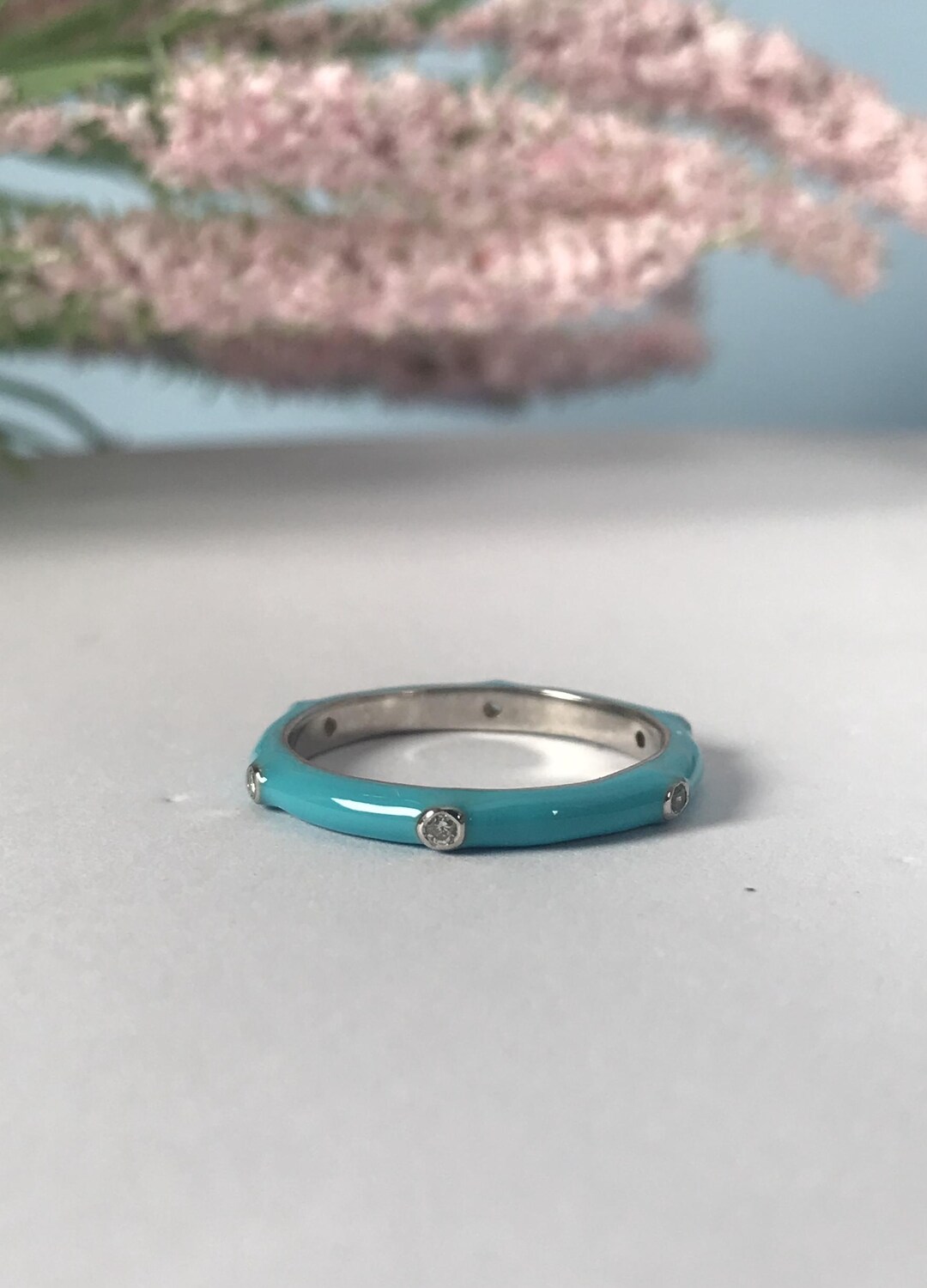 Blue Enamel Rings, Stacking Rings, Colorful Slim Bands, Stackable Multi ...