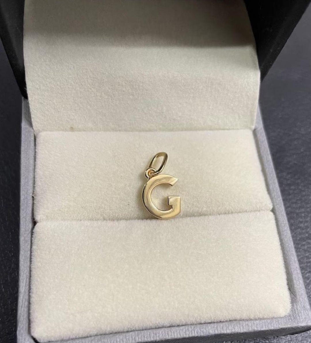 Solid 14K Gold Initial Charm Pendant - 14K Gold Letter Charm Necklace ...