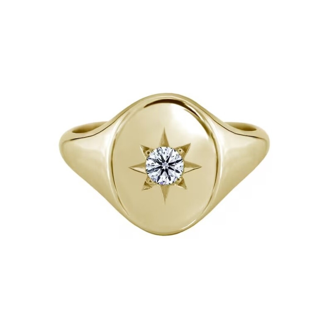 Star Signet Ring - Oval Signet Ring - Diamond Signet Ring - North Star ...