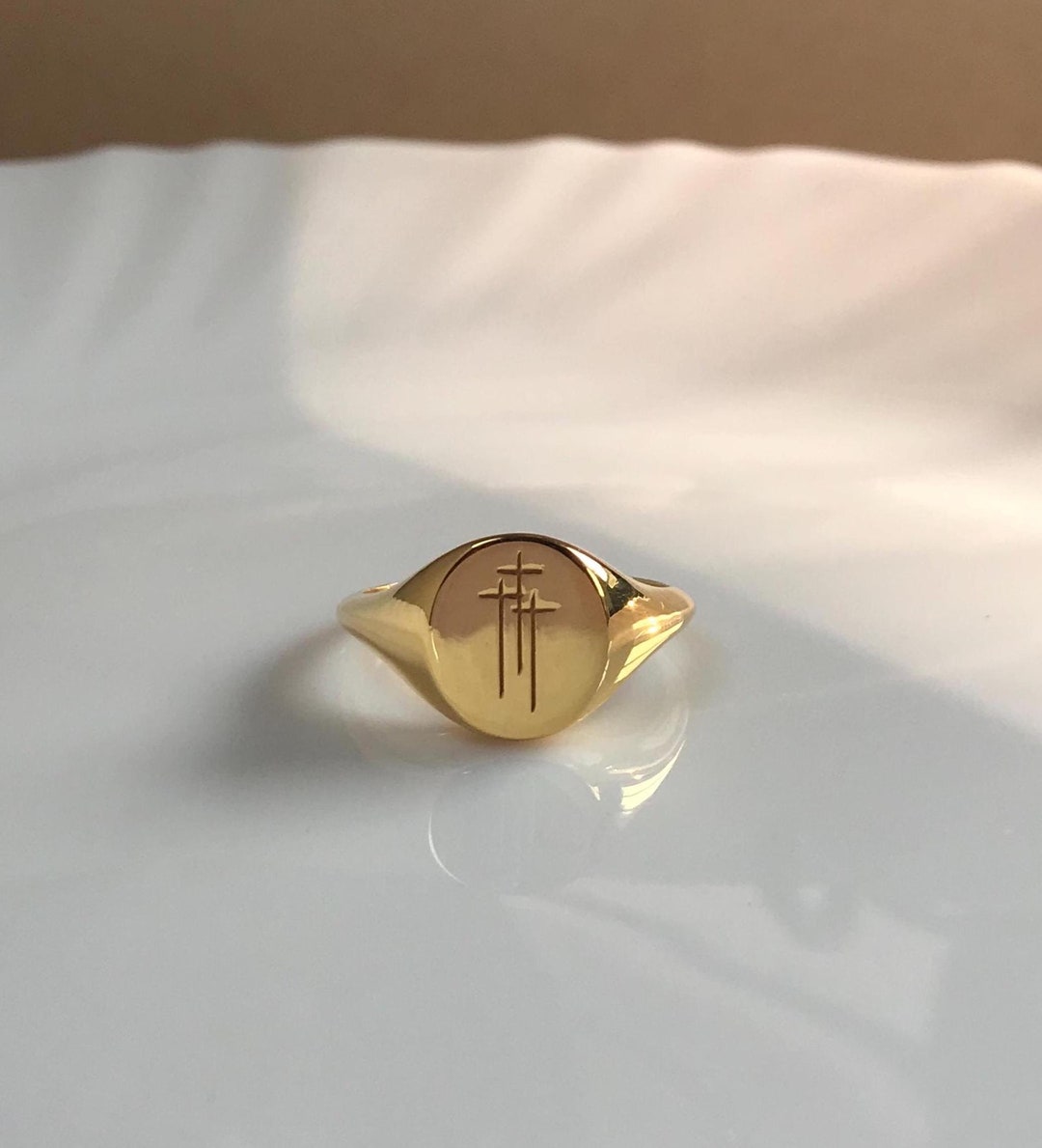 Cross Signet Ring, 3 Crosses Signet Ring - Custom Monogram Signet Ring ...