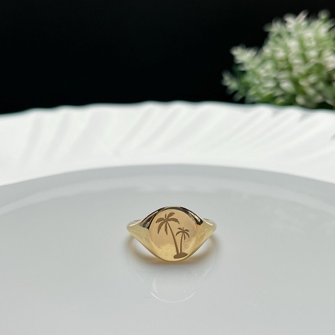 Palm Tree Signet Ring, Gold Palm Tree Signet Ring, Custom Carved Palm ...