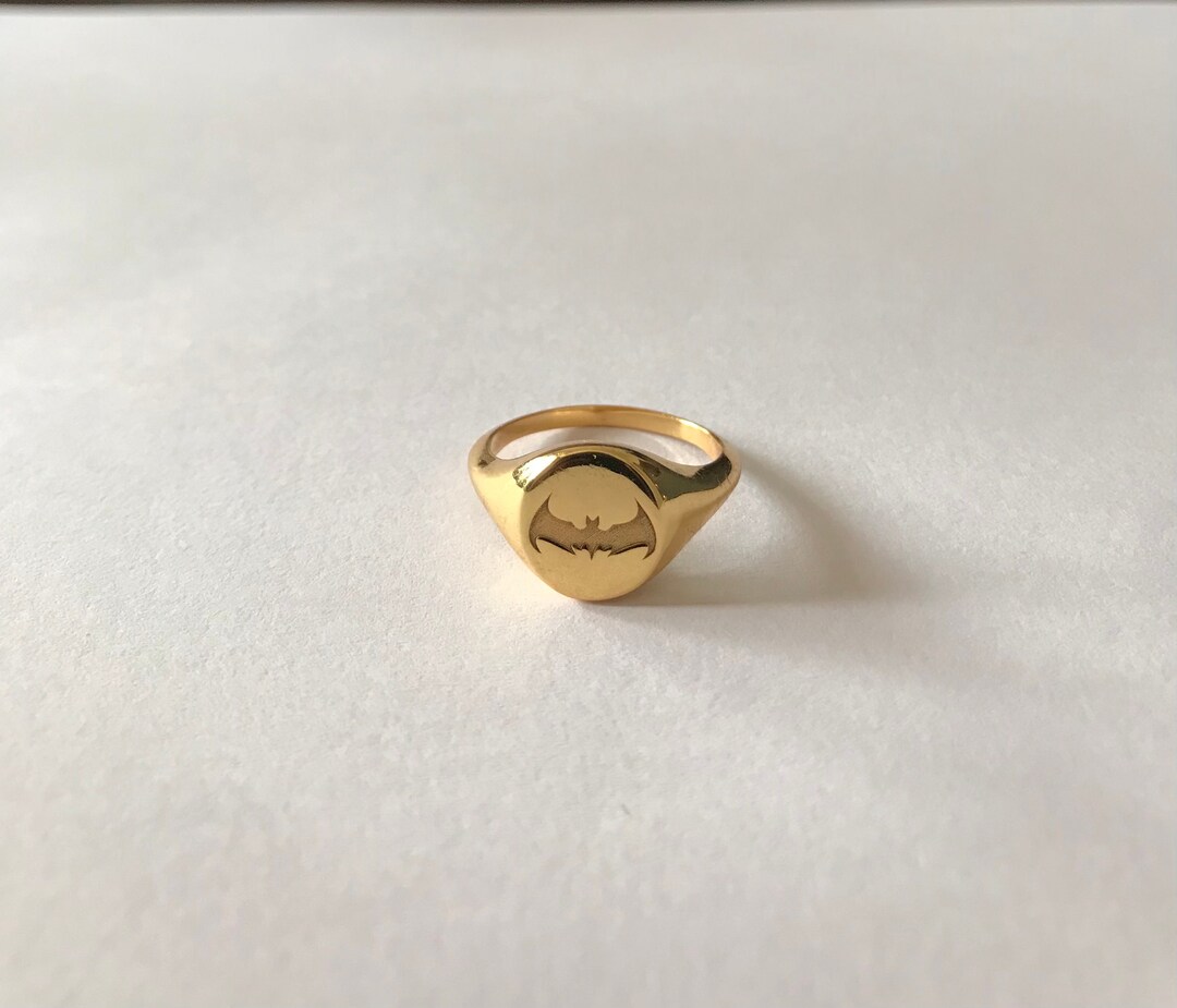 925 Sterling Silver Bats Signet Ring - Engraved Bat Signet Ring for Man ...