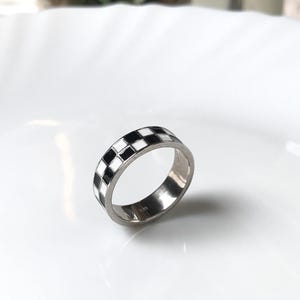 Custom Black & White Checkerboard Rings, Sterling Silver or 14kgold Simple Couple Band Wedding ...