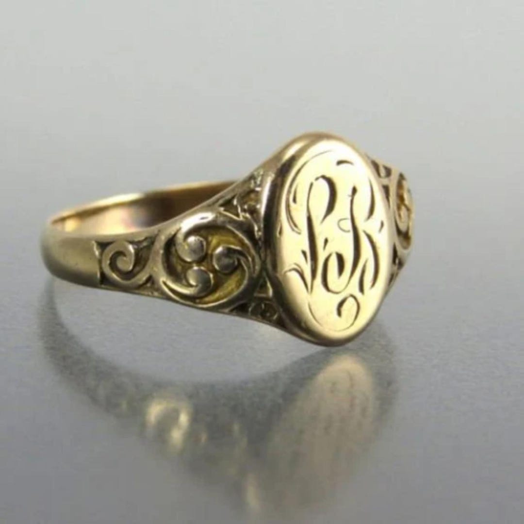925 Sterling Silver Art Deco Signet Ring - Monogram Signet Ring ...