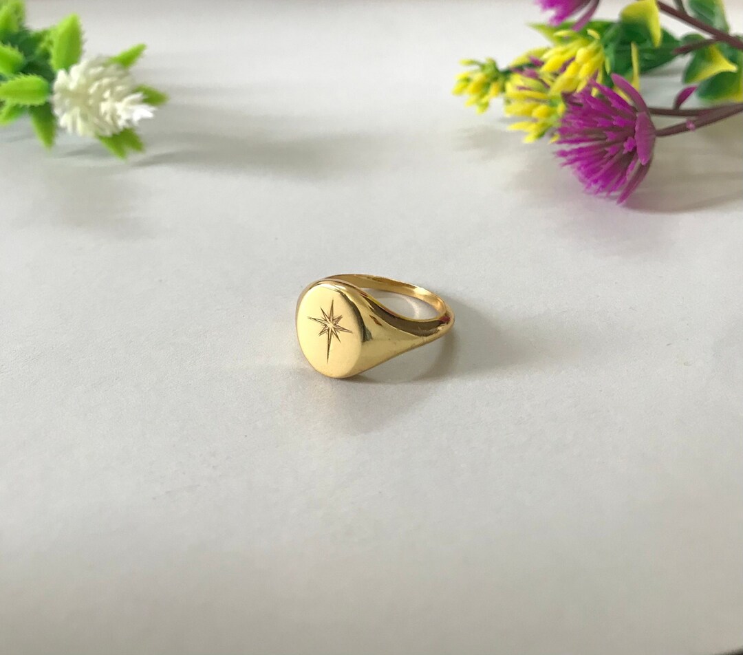 925 Sterling Silver Star Signet Ring, Gold Star Signet Ring, Custom ...
