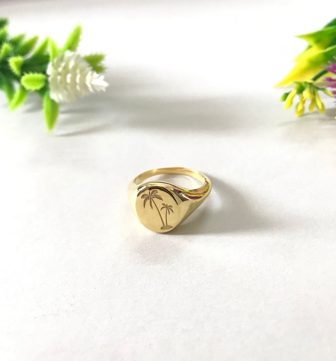 Palm Tree Signet Ring, Gold Palm Tree Signet Ring, Custom Carved Palm ...