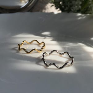 Handmade Ripple Stacking Ring | Squiggle Ring | Wavy Plain Ring | Curved Simple Ring | 925 ...