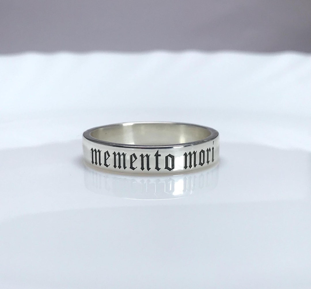 Memento Mori Engraved Sterling Silver Band Ring - Memorial Jewelry ...
