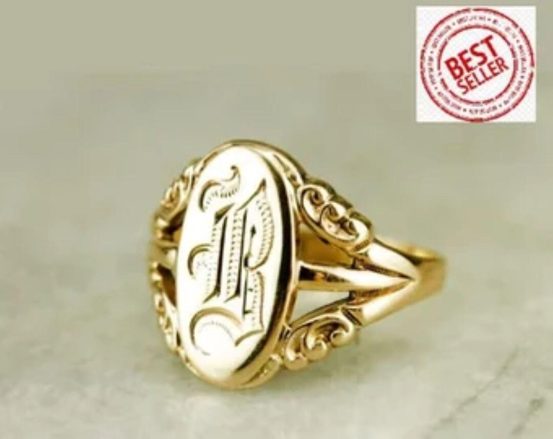 Monogram Signet Ring - Bold Long Oval Initial Signet Ring - Initial Signet Ring - Custom Initial ...