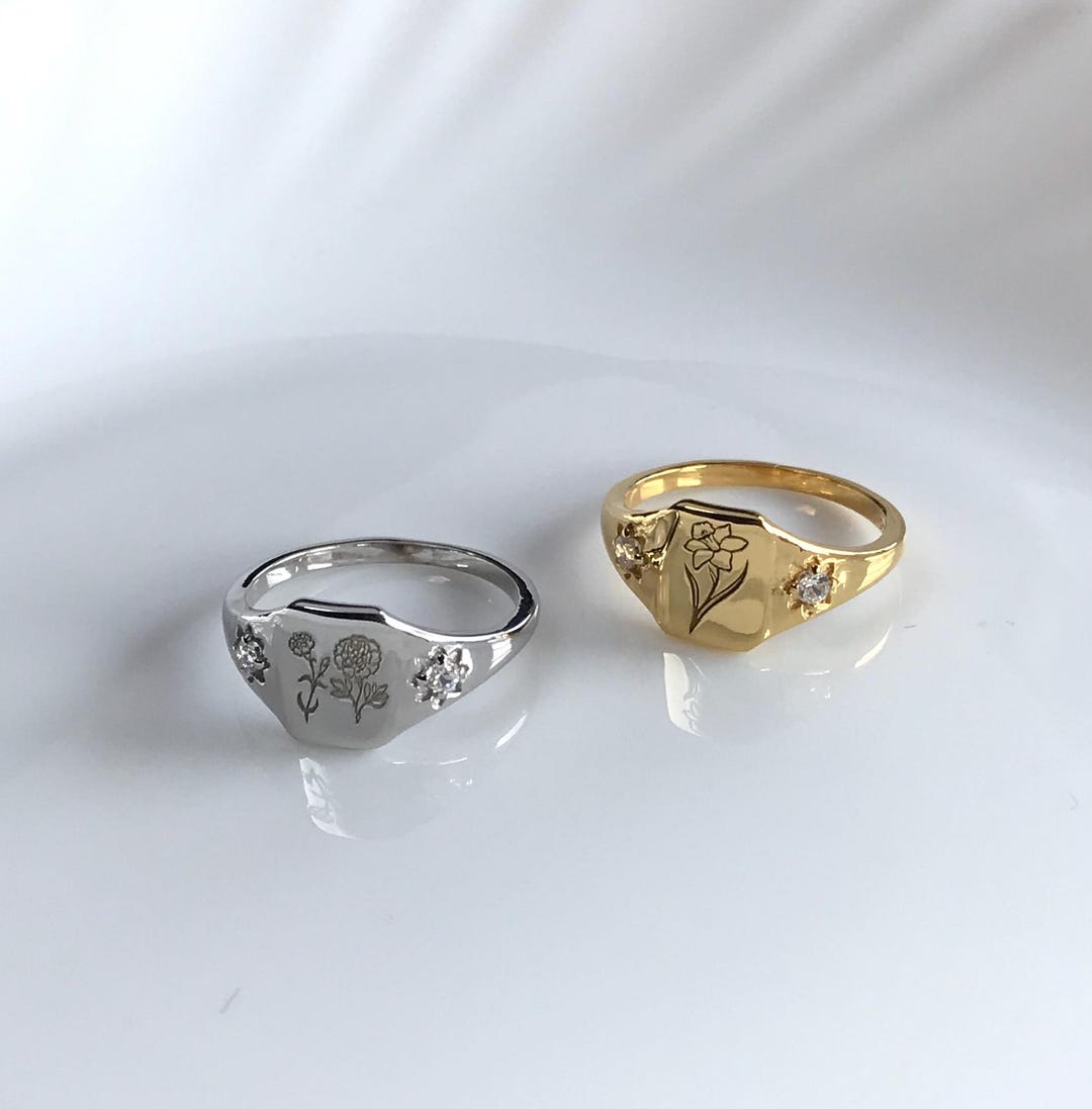 Personalized Birth Flower Ring, Custom Flower Ring, Ring for Women, 12 ...